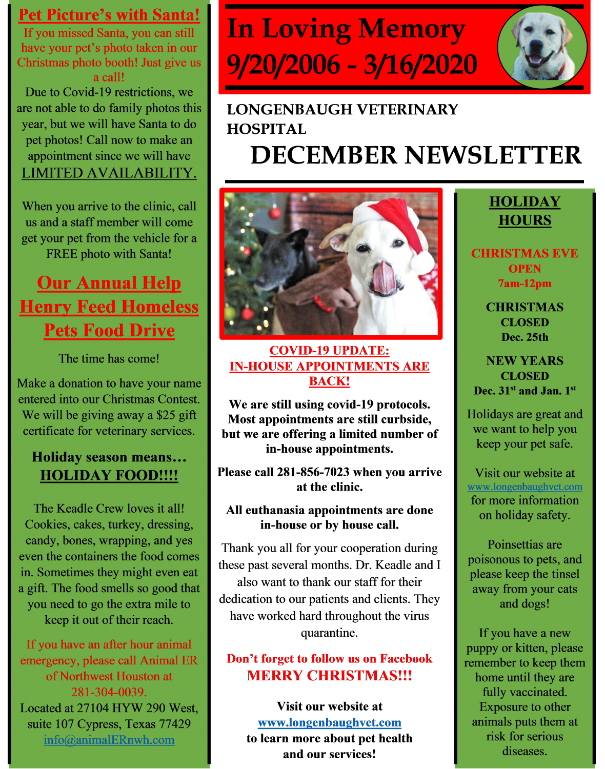 Longenbaugh Veterinary Hospital's Monthly Newsletter